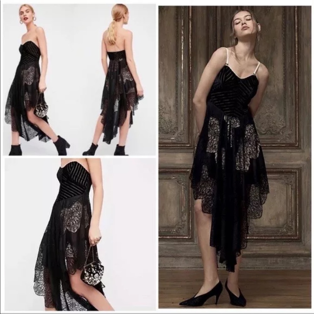 Free People Dark Fairy Midi Dress Velvet Lace Size 2 - Gem